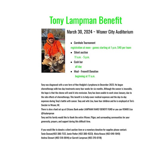 KTIC 840 AM/98.3 FM/98.7 FM - Tony Lampman Benefit to be held in Wisner ...