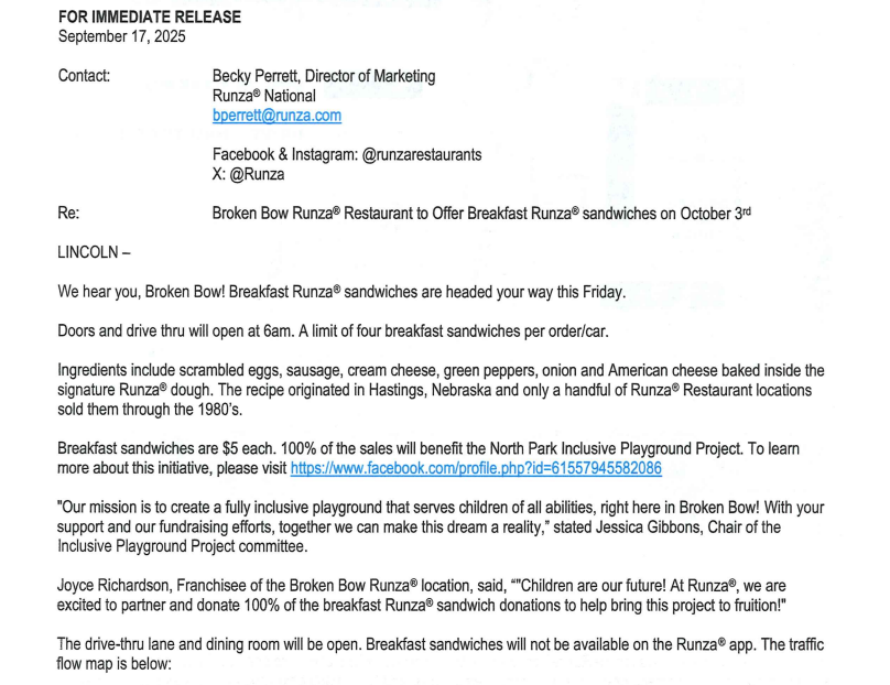 Runza Breakfast Sandwich Day - KBEAR 92.3