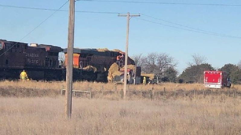 Semi driver escapes serious injury in train v semi collision near Morrill