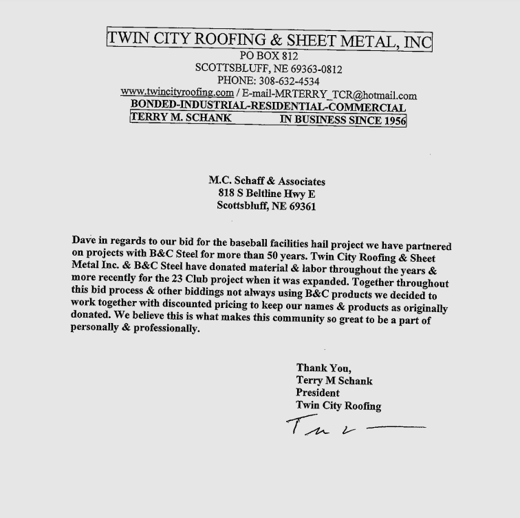 Twin City Roofing and B&C Steel Underbid 23 Club Repairs to Help City
