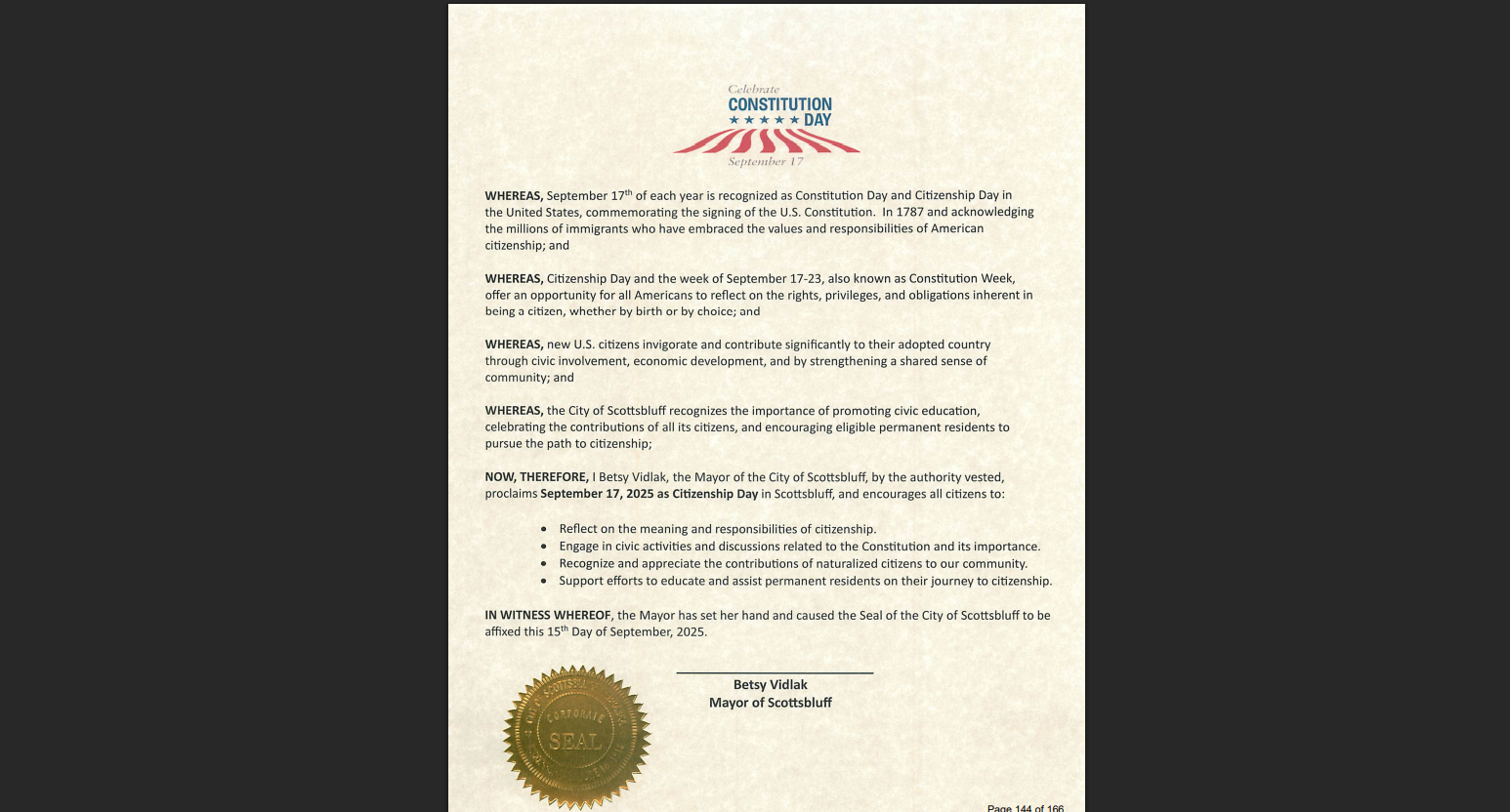 Scottsbluff Mayor Signs Proclamation Naming September 17th as ...