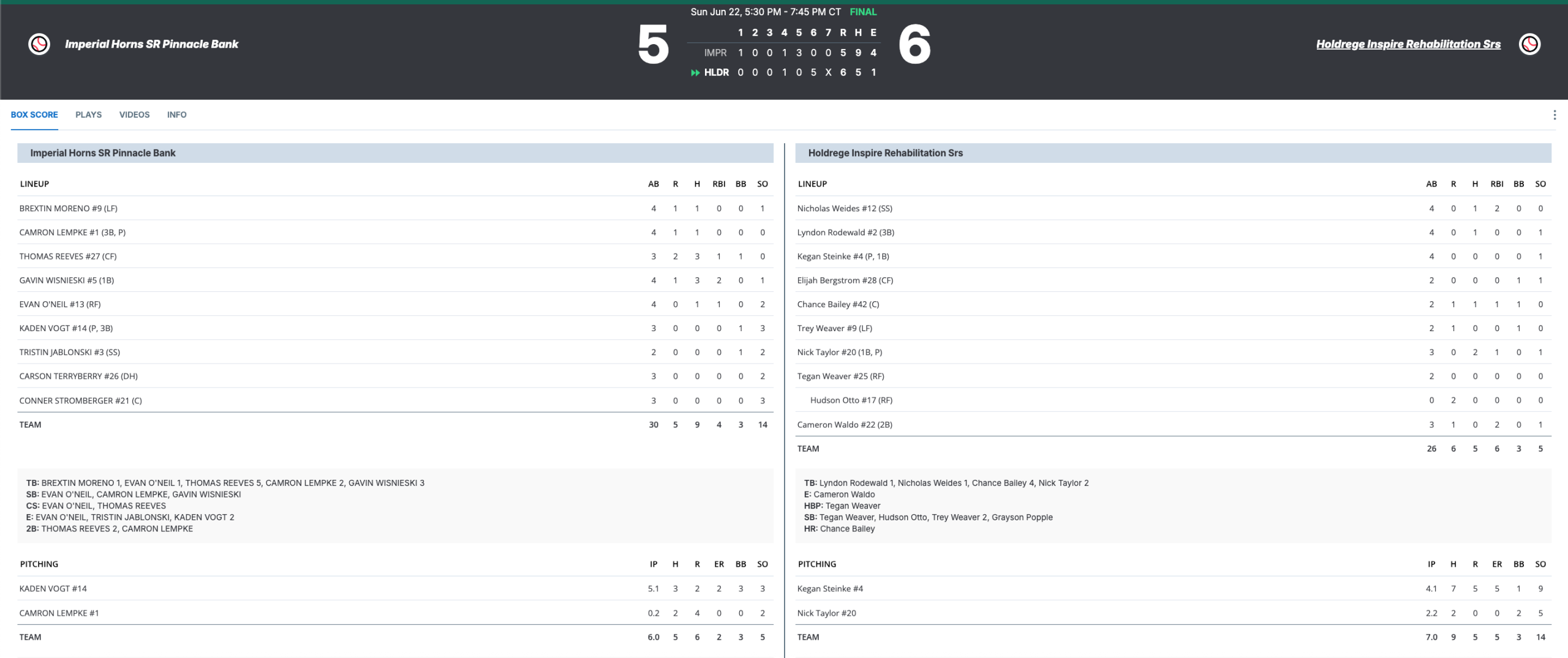 KUVR - Inspire Rehab erases 4-run deficit, beats Imperial